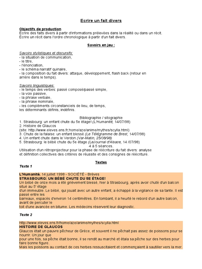 Écrire un fait divers efficace | PDF | Lecture (Processus) | Phrase