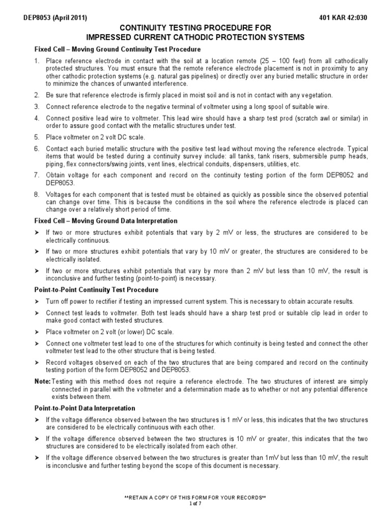 CONTINUITY TESTING FOR CP.pdf | Anode | Electric Current