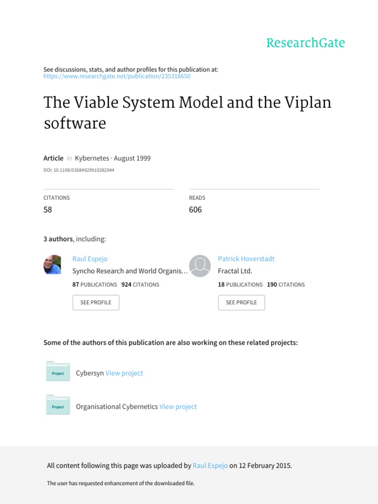 The Viable System Model and The Viplan Software | Download Free PDF | Autonomy | Business Process