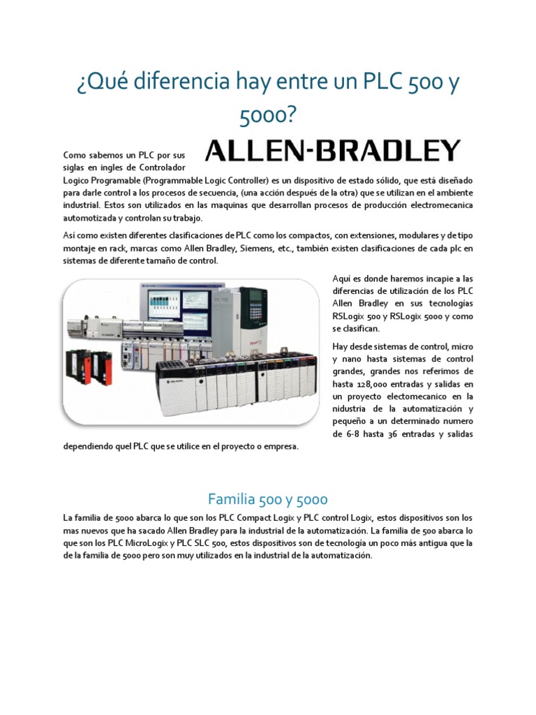 Qué Diferencia Hay Entre Un PLC 500 y 5000 | PDF | Controlador lógico ...