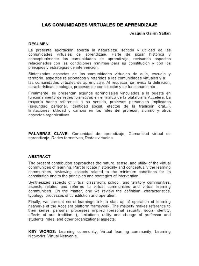 Comunidades Virtuales | PDF | Plan de estudios | Comunidad