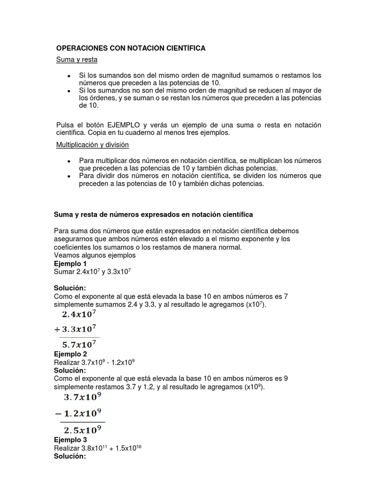 Operaciones Con Notación Científica | PDF | Exponenciación | Números