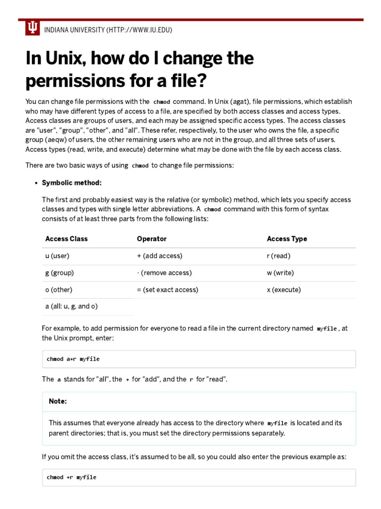 In Unix, How Do I Change The Permissions For A File | PDF | Computer ...