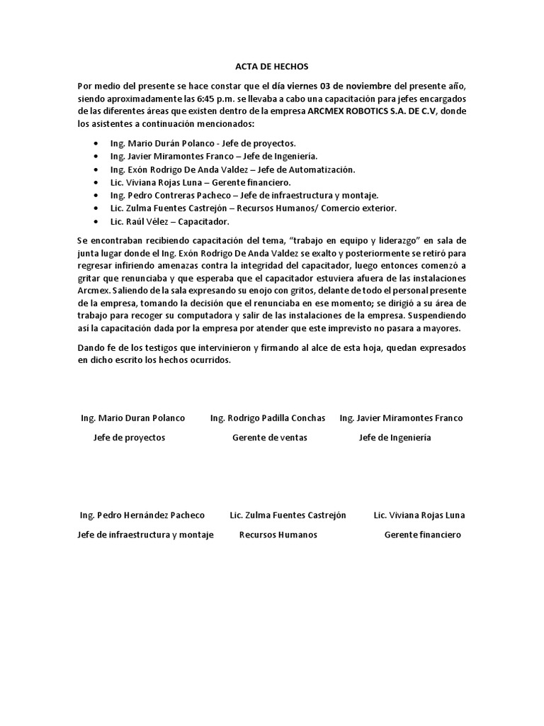 Acta de Hechos | PDF