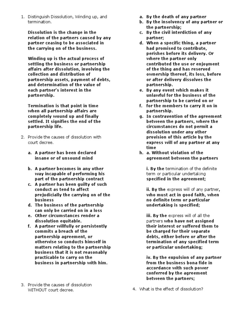 Quiz Dissolution | PDF | General Partnership | Partnership