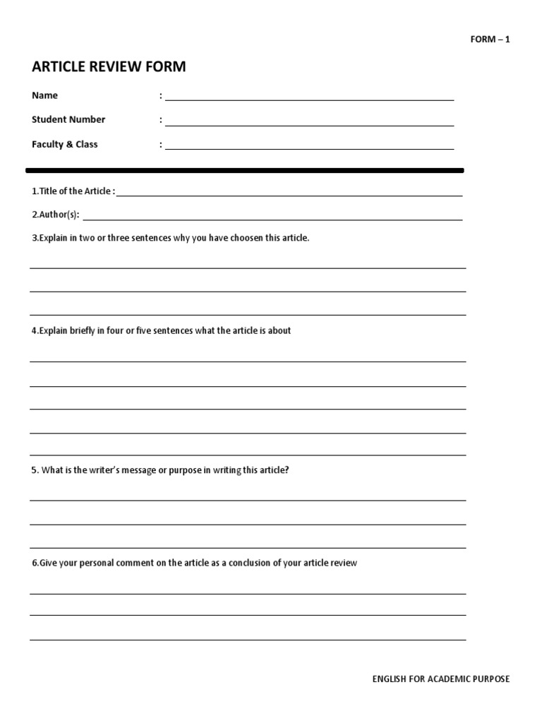 Article Review Form: Name: Student Number: Faculty & Class | PDF