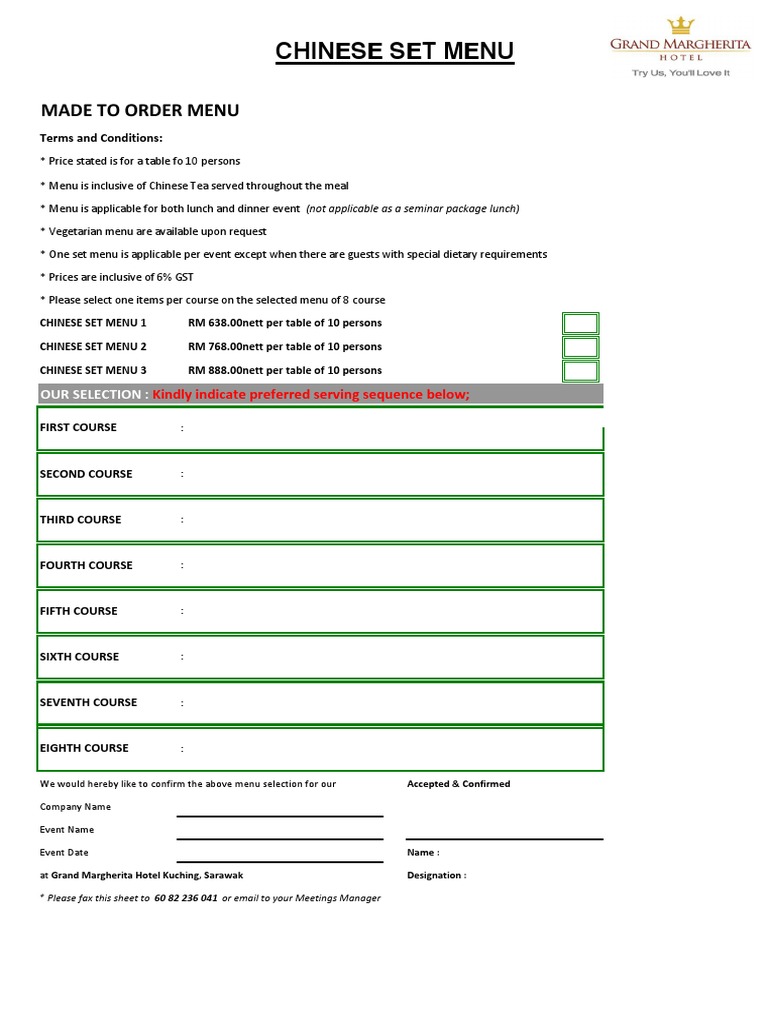 A Detailed Analysis of Chinese Set Menu Options for Large Groups | PDF ...