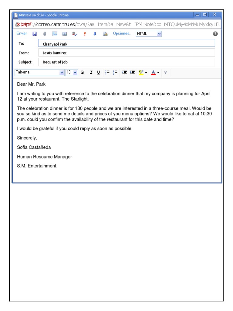 Ejemplo de E-Mail en Ingles | PDF