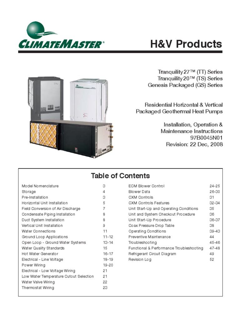 Climate Master Installation Manuals | PDF | Duct (Flow) | Electrical Wiring