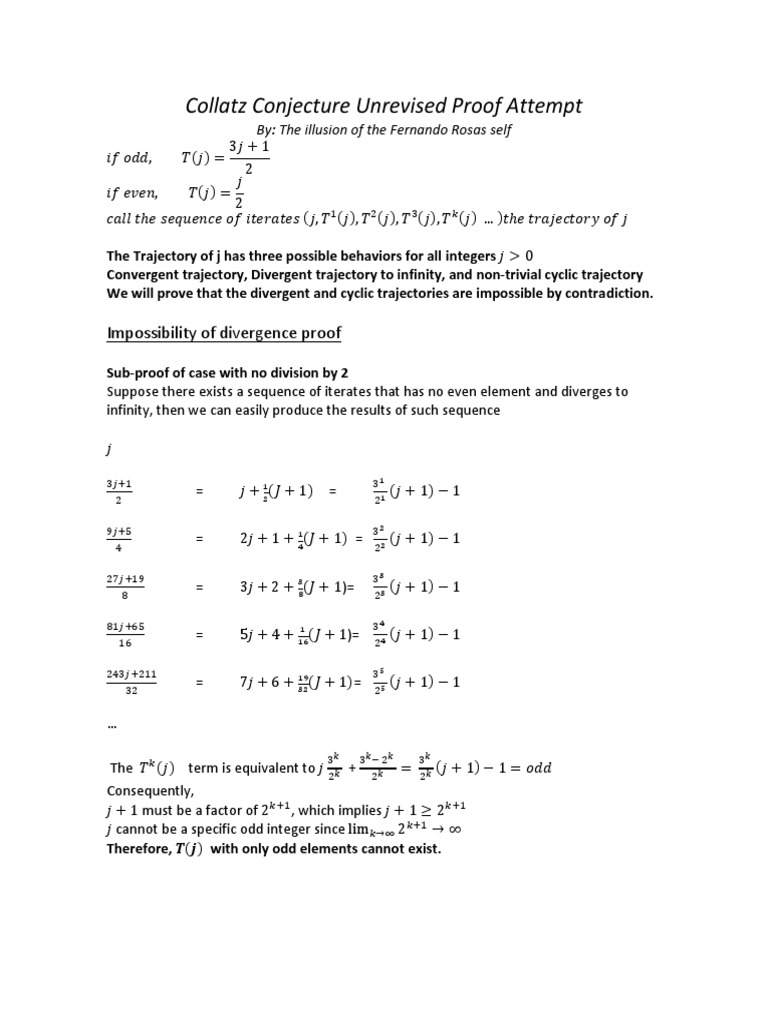 Collatz Conjecture Unrevised Proof Attempt | PDF | Conjecture | Sequence