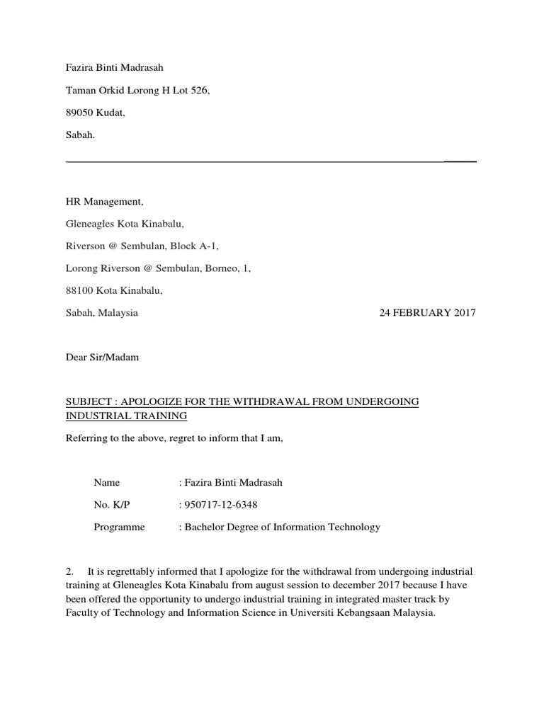 Withdraw Formal Letter | PDF