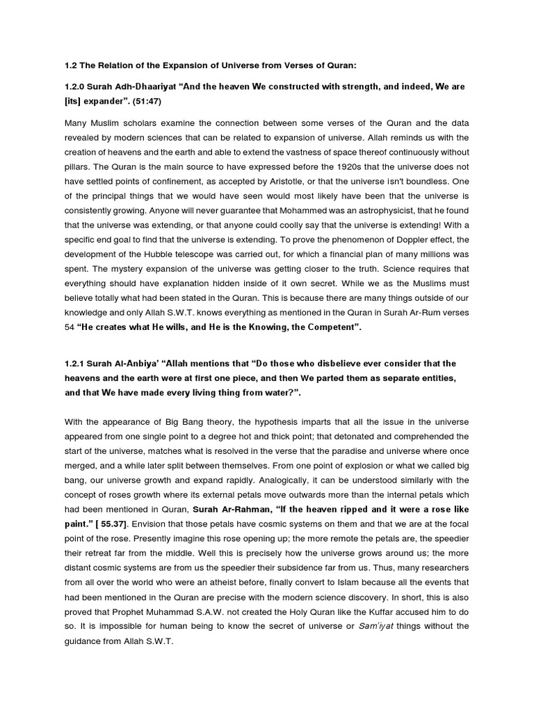 The Relation of The Expansion of Universe From Verses of Quran | PDF ...