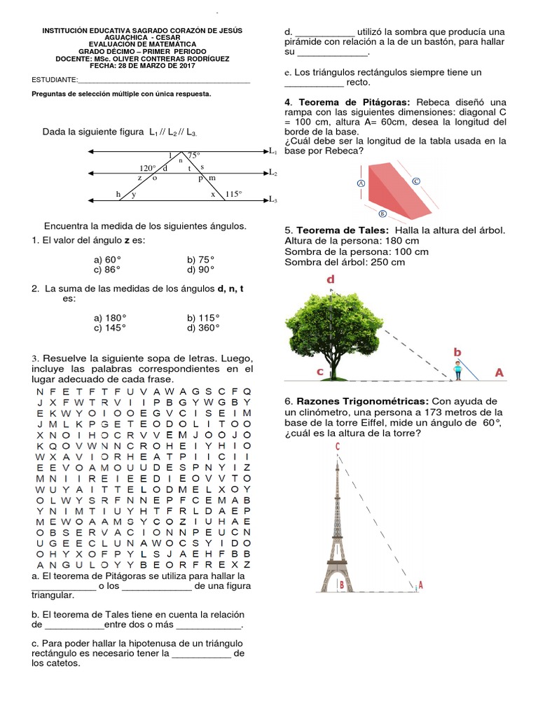 Evaluación Décimo Math 1p | PDF | Triángulo | Matemática Elemental