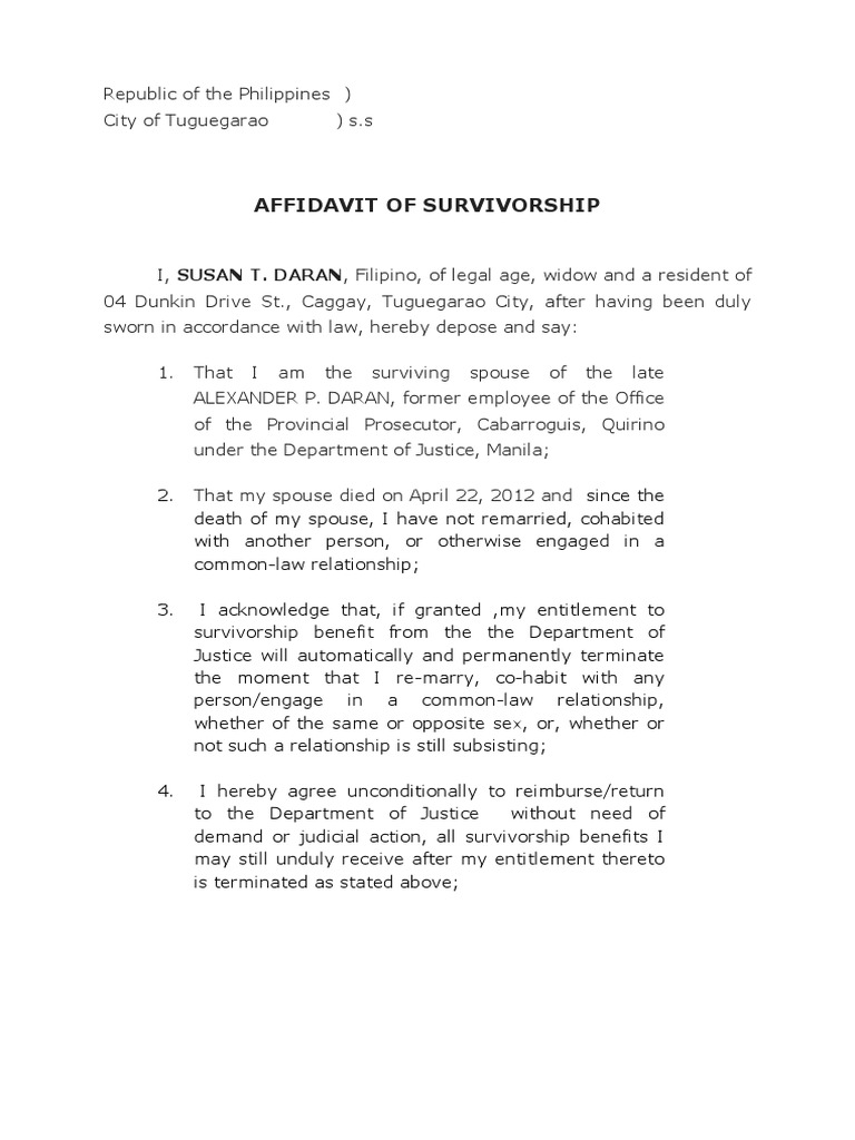 Survivorship Affidavit