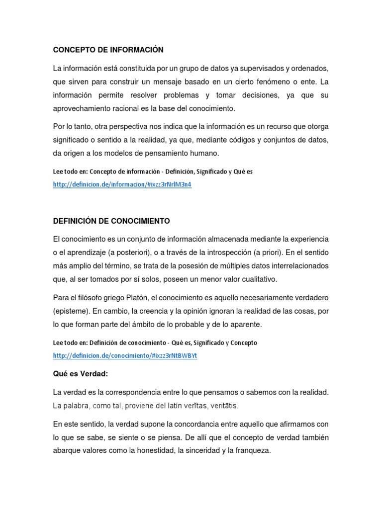 Definición y Concepto de Información | PDF | Verdad | Información