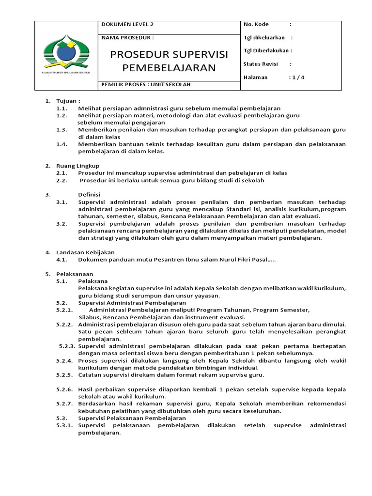 SOP Supervisi Pembelajaran | PDF