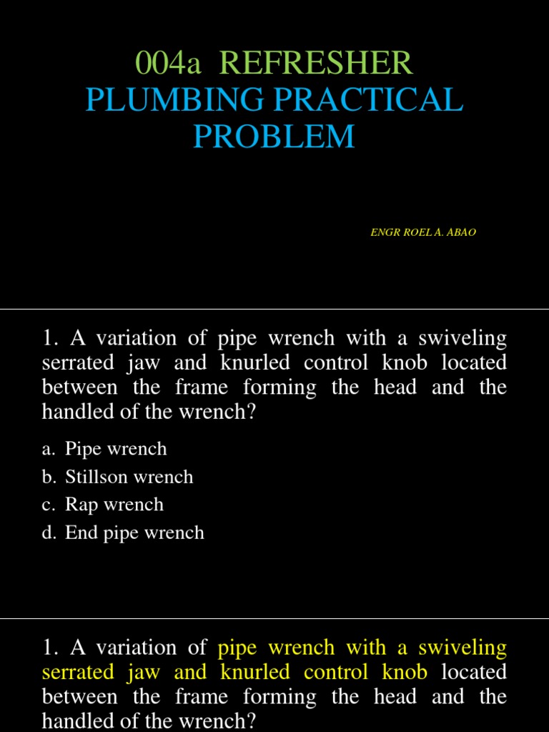 004a - Refresher Practical Problems | PDF | Plumbing | Pipe (Fluid Conveyance)