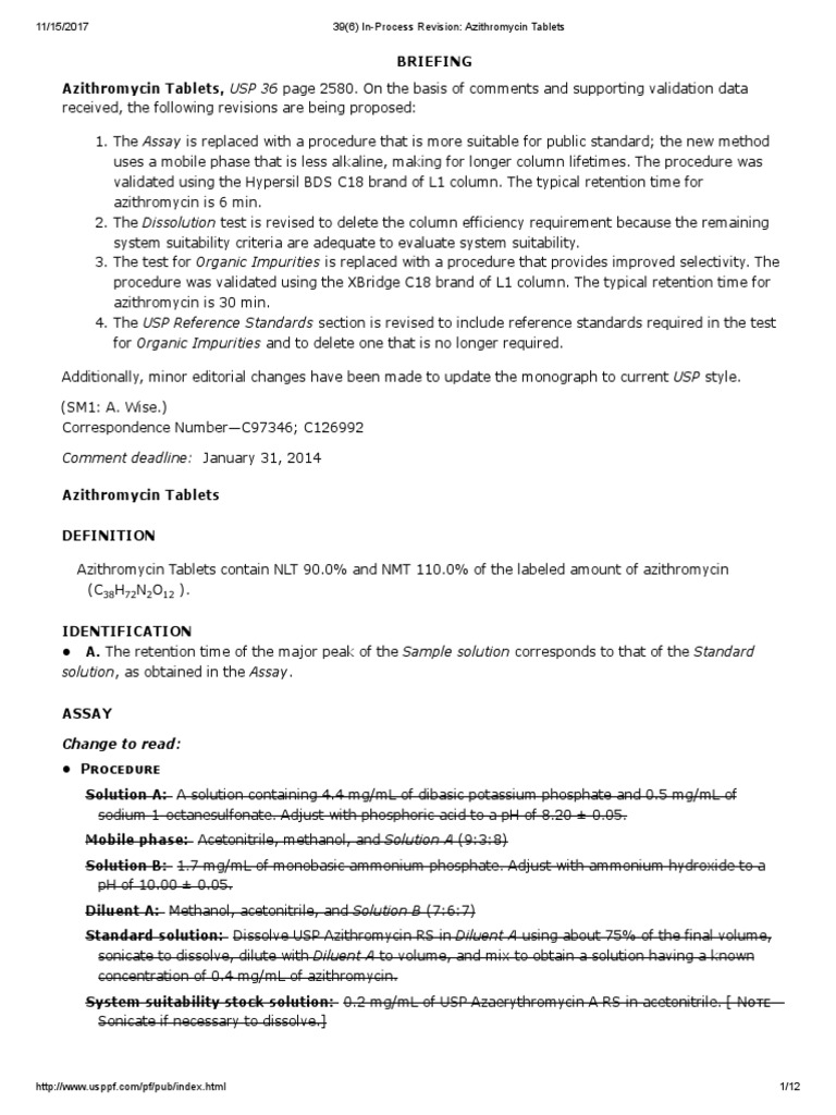 USP Monographs - Azithromycin Tablet | PDF | Chromatography | Buffer ...