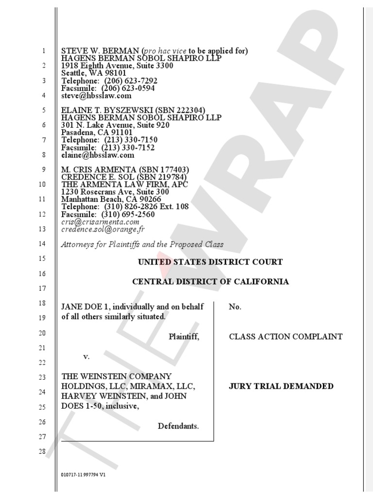 2017 11 15 Weinstein Complaint | PDF | Justice | Crime & Violence