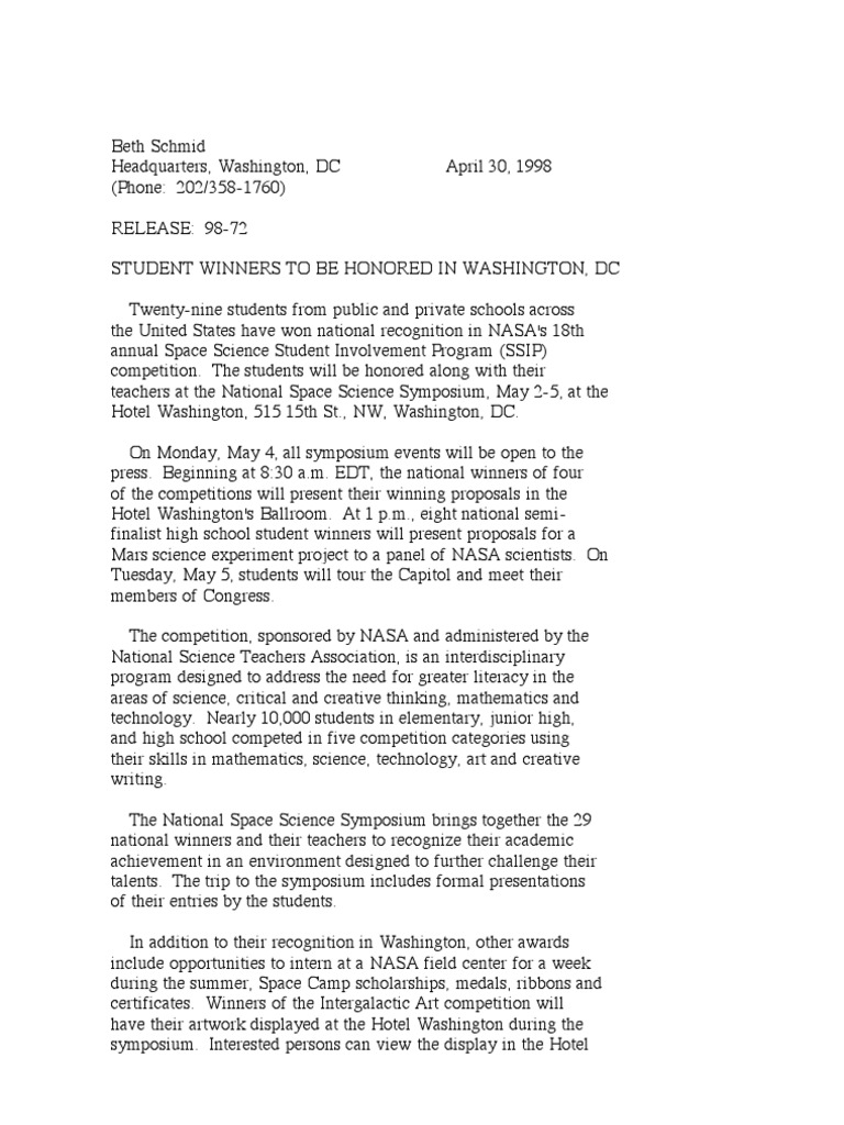 Official NASA Communication 98-072 | PDF | Nasa | Science