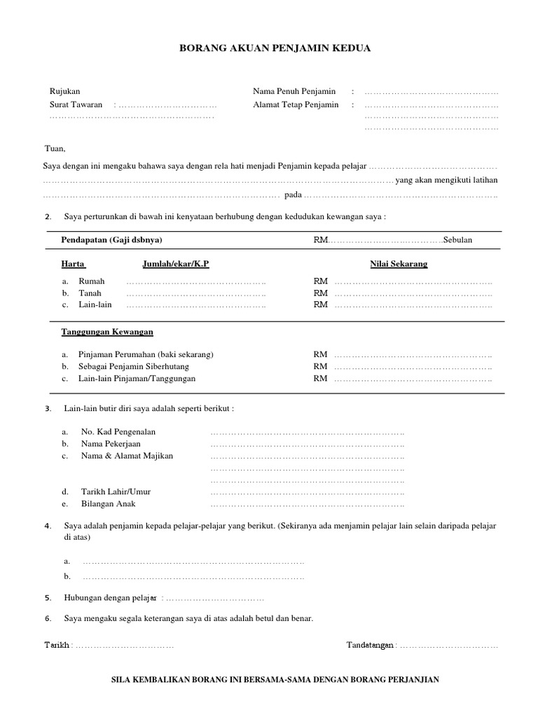 Borang Akuan Penjamin 2 | PDF | Olahraga & Rekreasi
