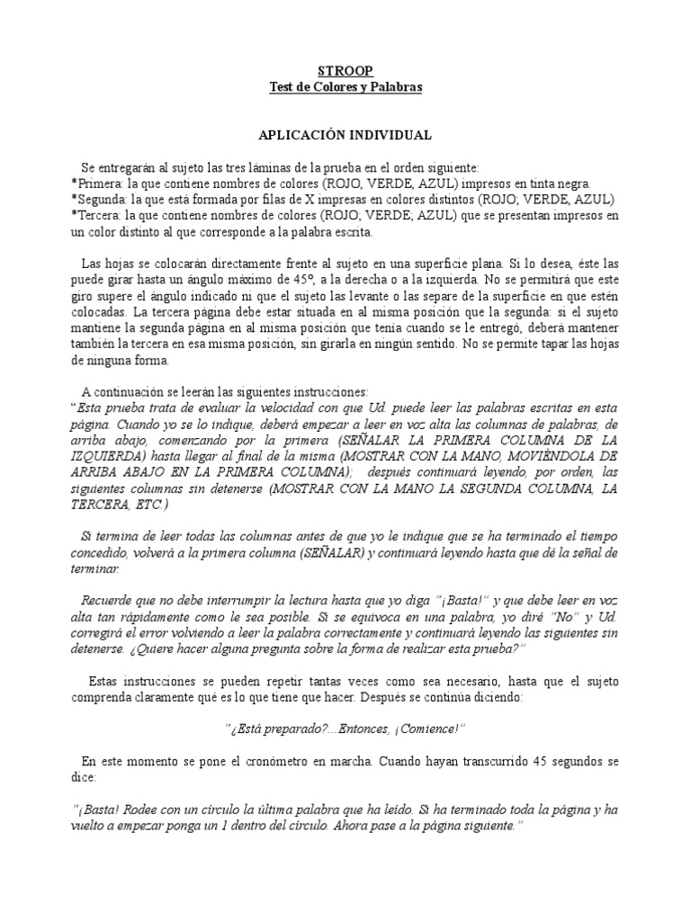Manual Stroop Test | PDF | Rojo | Azul