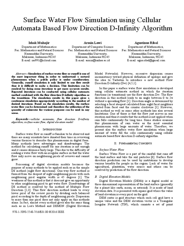 Water Flow Cellular Automata Pdf Surface Runoff Hydrology