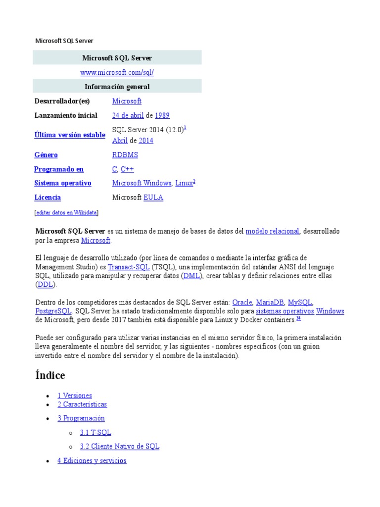 Microsoft SQL Server | PDF | Servidor SQL de Microsoft | Tabla (base de datos)