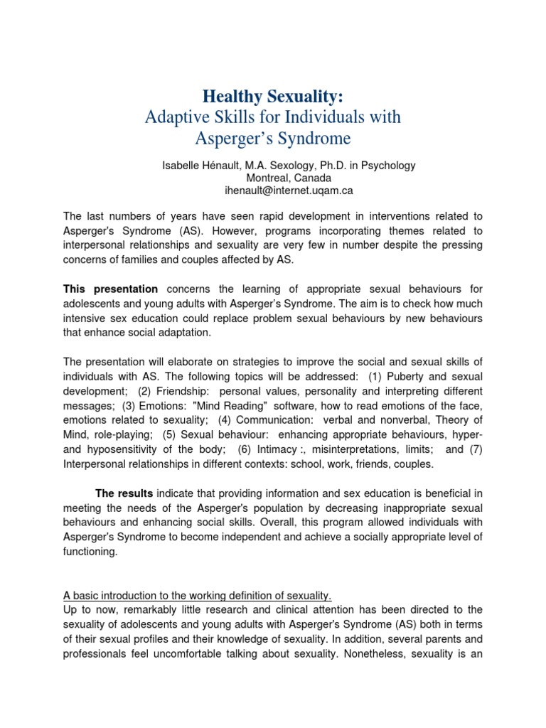 Providing Sex Education to Enhance Social Skills and Reduce ...