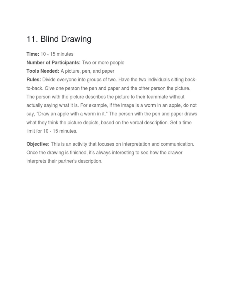 Blind Drawing: Time: Number of Participants: Tools Needed: Rules | PDF
