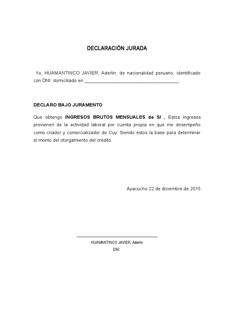Modelo Declaracion Jurada