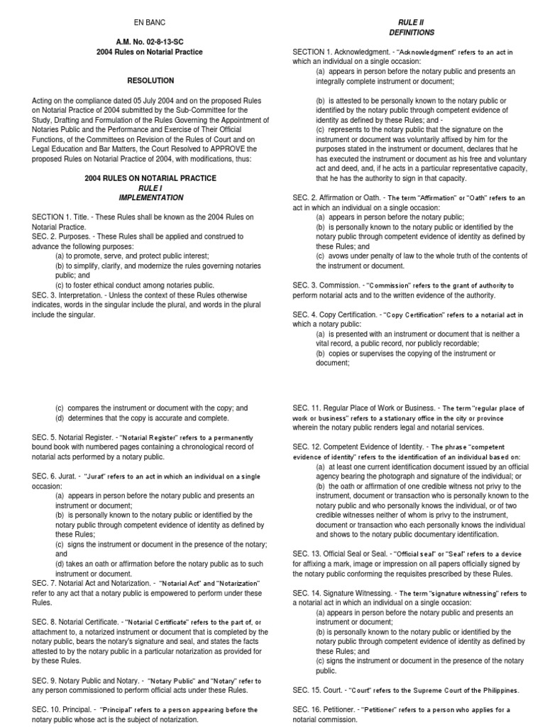 A.M. NO. 2-8-13 SC Notarial Practice Rule PDF | PDF | Notary Public ...