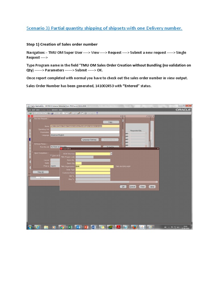 Partial Quantity Shipping And Delivery Creation For A Sales Order With