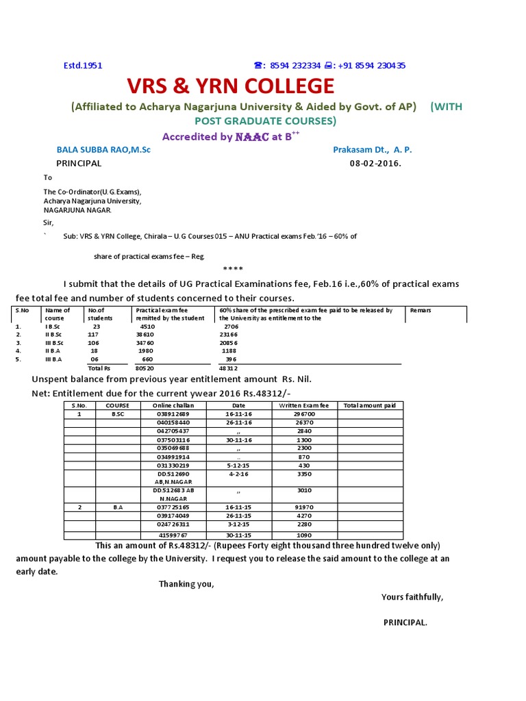 Vrs & Yrn College: (Affiliated To Acharya Nagarjuna University & Aided ...