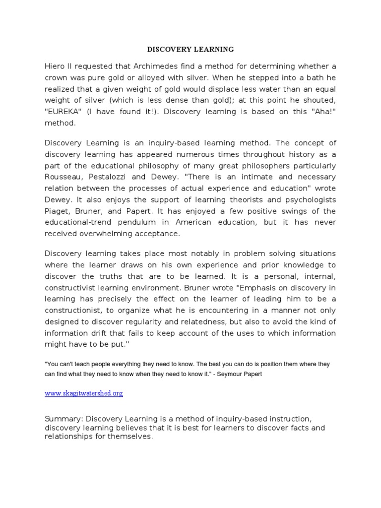 Discovery Learning | PDF | Inquiry Based Learning | Constructivism ...