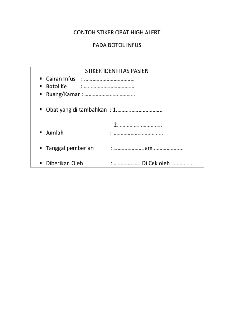 Contoh Stiker Obat High Alert | PDF