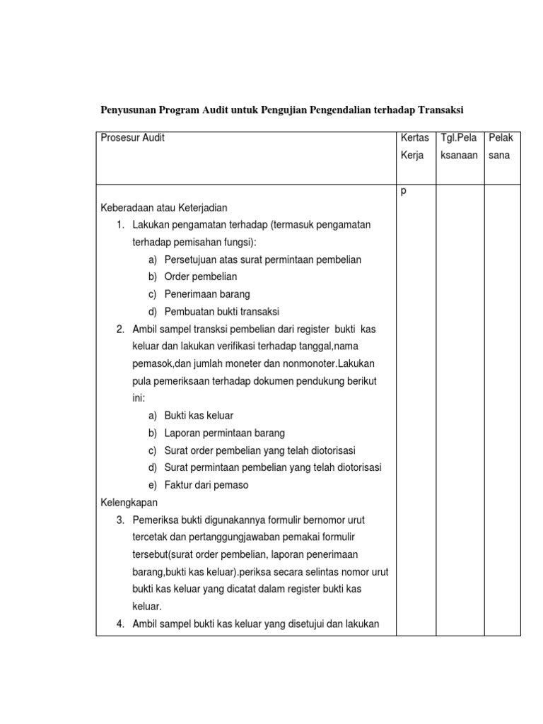 Penyusunan Program Audit Untuk Pengujian Pengendalian Terhadap ...
