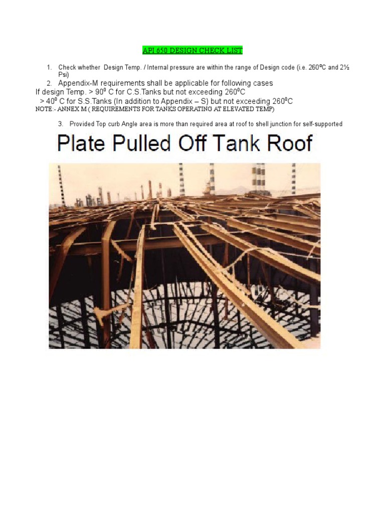 API Tank Design Check List | PDF | Mechanics | Mechanical Engineering