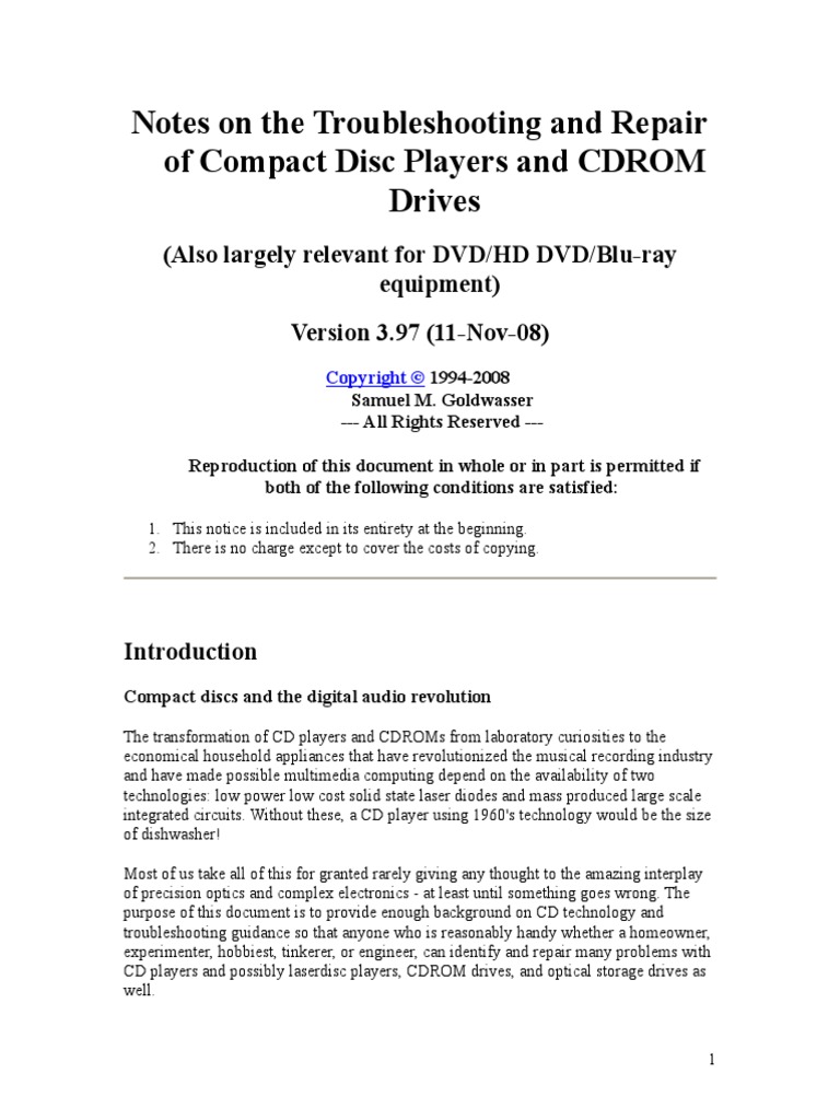 Notes On The Troubleshooting and Repair of Compact Disc Players and ...
