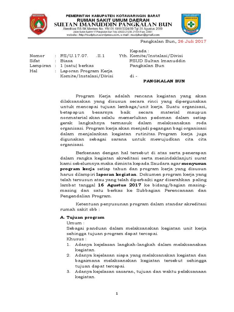 Surat Ke Unit TTG Laporan Hasil Program Kerja | PDF