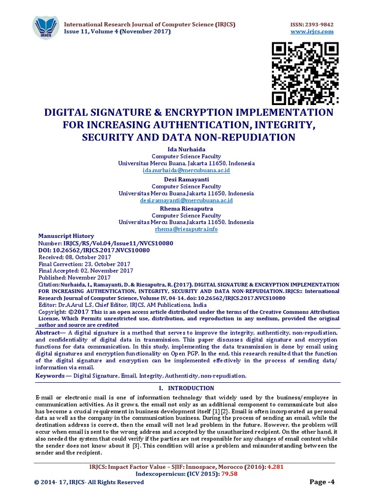 Digital Signature & Encryption Implementation For Increasing Authentication, Integrity, Security ...
