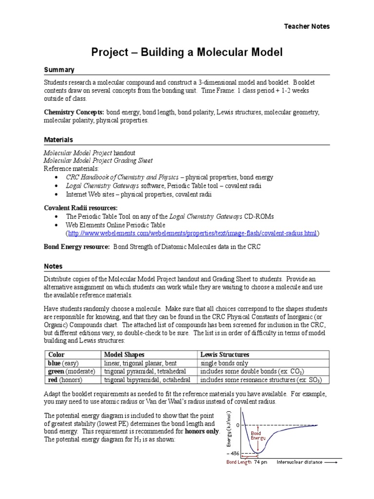 Molecular Model Project Guidelines | PDF | Molecules | Chemical Bond