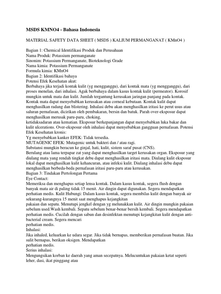 MSDS Kmno4 | PDF