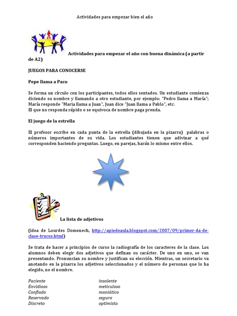 Actividades Inicio de Curso A2 | PDF | Idiomas | Artes del lenguaje y ...