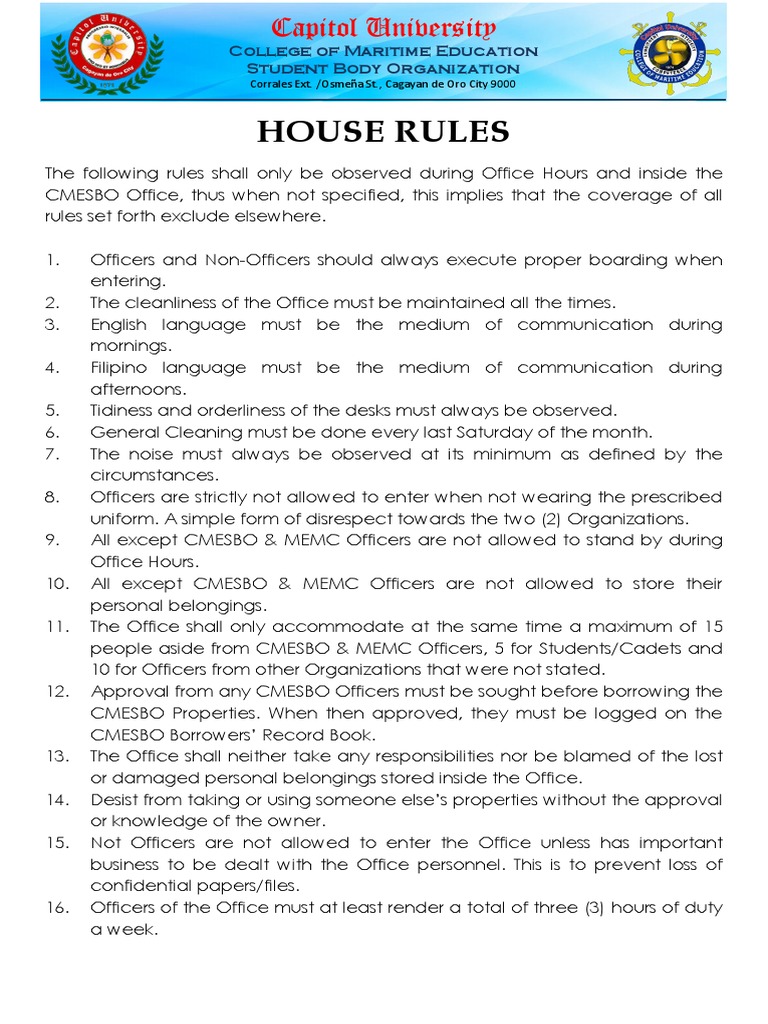 House Rules.docx | Common Law | Virtue