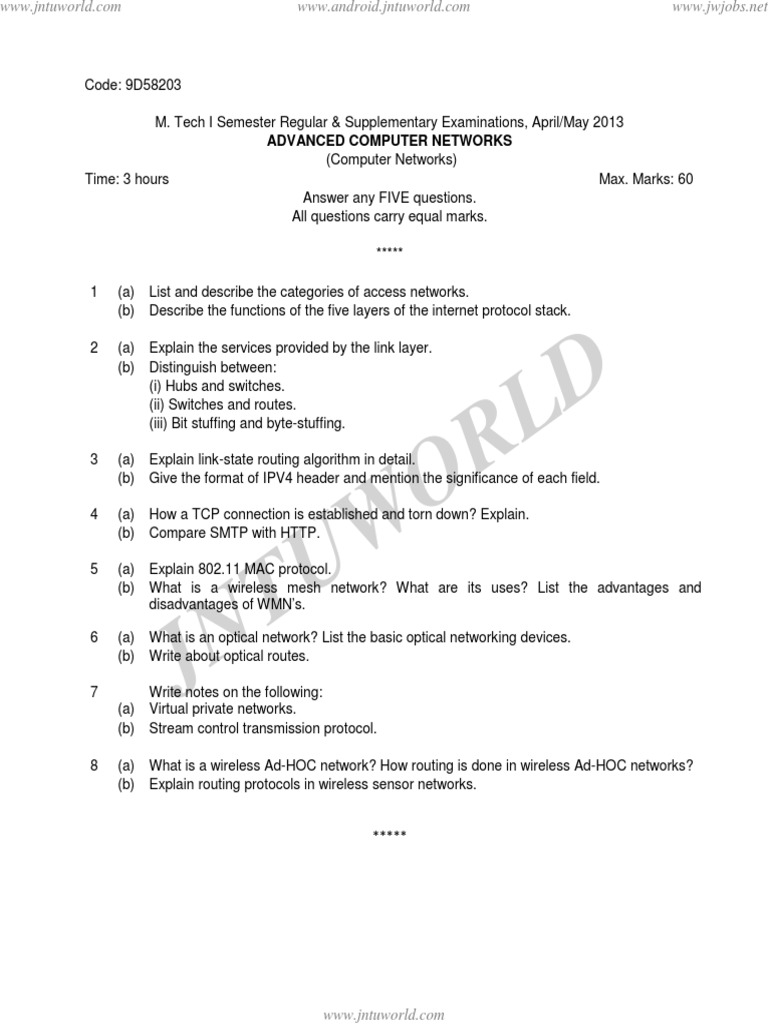 Advanced Computer Networks Exam Guide | PDF | Communications Protocols ...