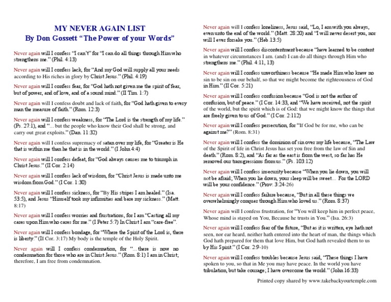 My Never Again List | PDF | God In Christianity | Jesus In Islam