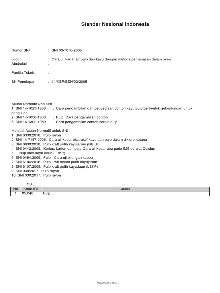 Index SNI Kadar Air | PDF