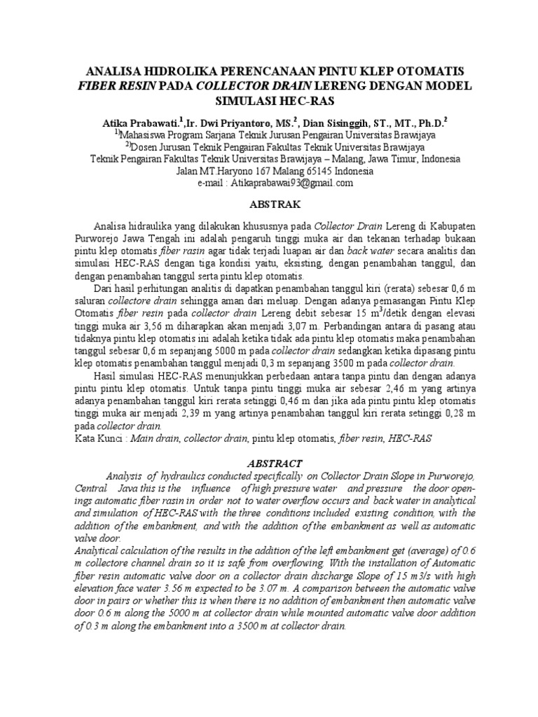 Analisa Hidrolika Perencanaan Pintu Klep Otomatis | PDF