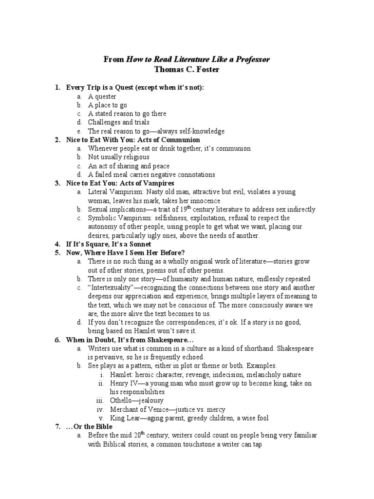 From How To Read Literature Like A Professor Thomas C. Foster | PDF ...